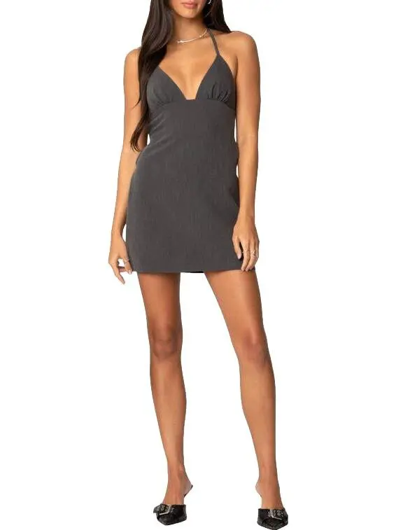 EDIKTED Halter Open Back Minidress - Dark Gray