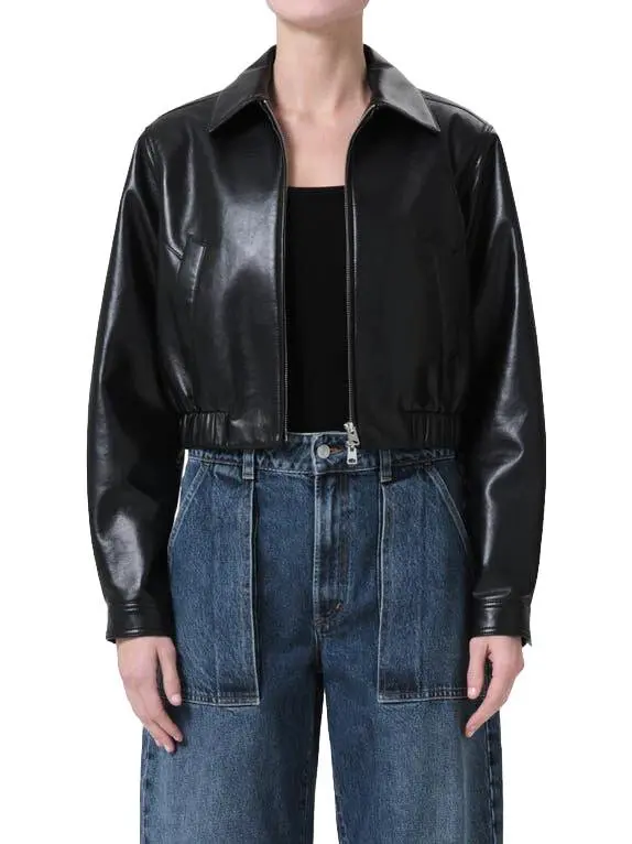 AGOLDE Essie Recycled Leather Crop Jacket - Black