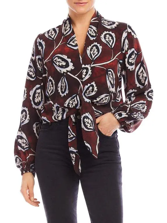 Fifteen Twenty Scarlet Long Sleeve Tie Front Top - Floral