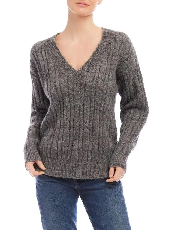 Fifteen Twenty Deliana Oversized V-neck Sweater - Gray