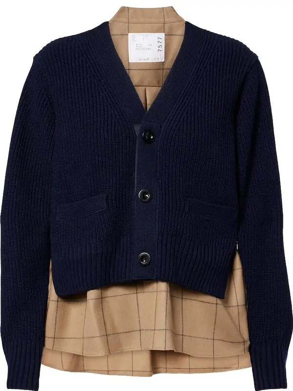 Sacai Layered Wool-blend Cardigan - Blue
