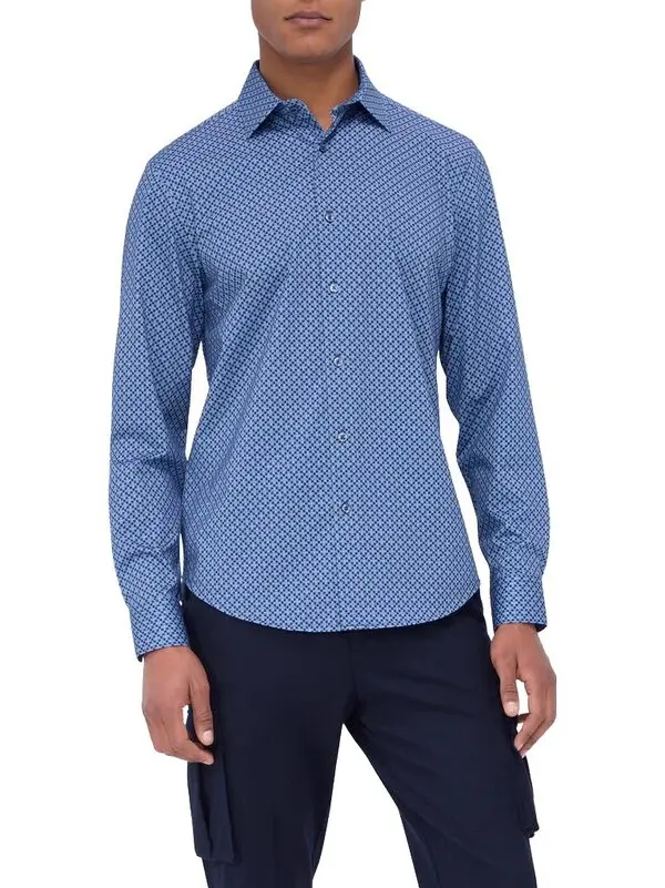 Bugatchi James Ooohcotton® Microcheck Button-up Shirt - Classic Blue