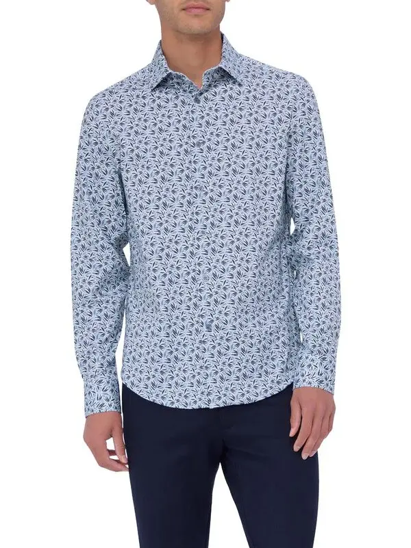 Bugatchi James Ooohcotton® Leaf Print Button-up Shirt - Sage