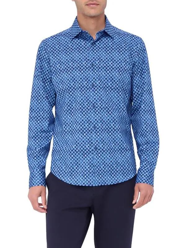 Bugatchi James Ooohcotton® Checkerboard Button-up Shirt - Classic Blue