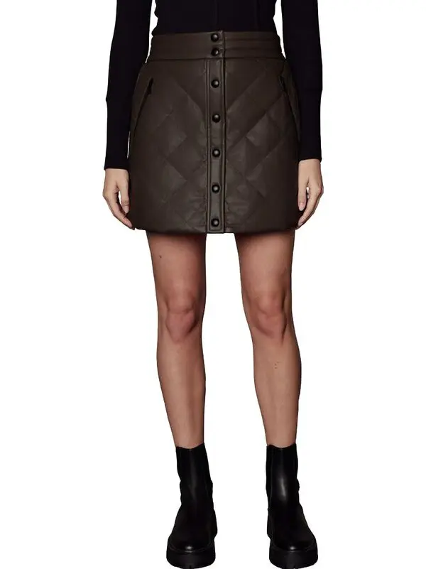 ALP N ROCK Emilia Quilted Faux Leather Mini Skirt - Coffee Faux Leather