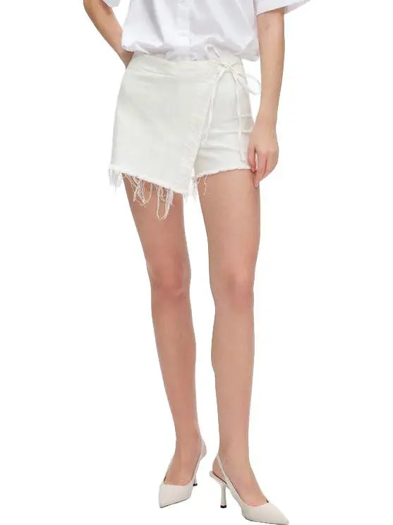 BAYEAS Frayed Denim Skort - White