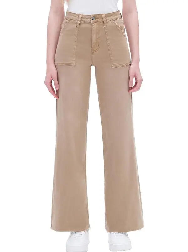 BAYEAS Raw Hem High-waist Wide-leg Jeans - Faded Khaki