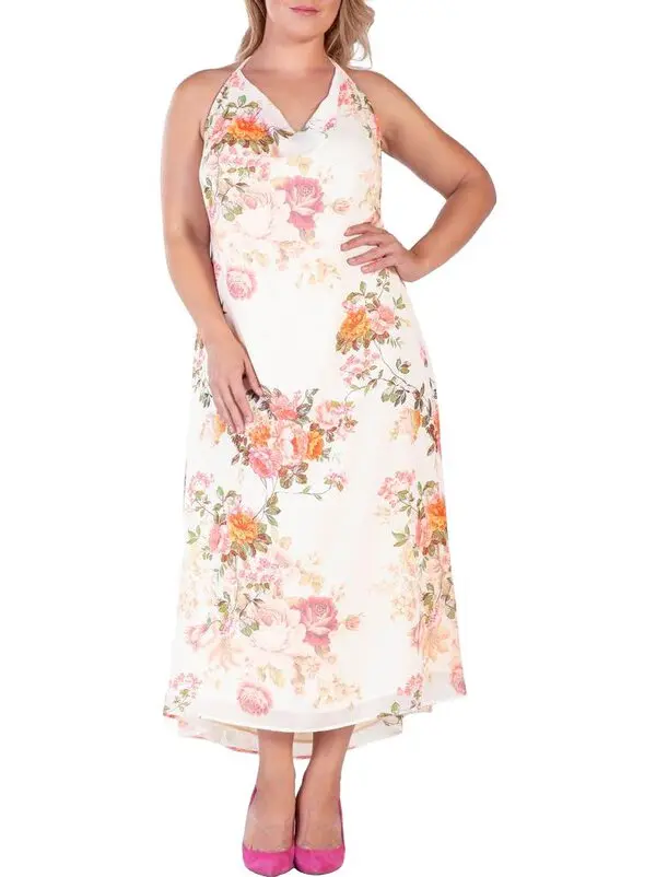 STANDARDS & PRACTICES Floral Halter Maxi Dress - Beige Floral