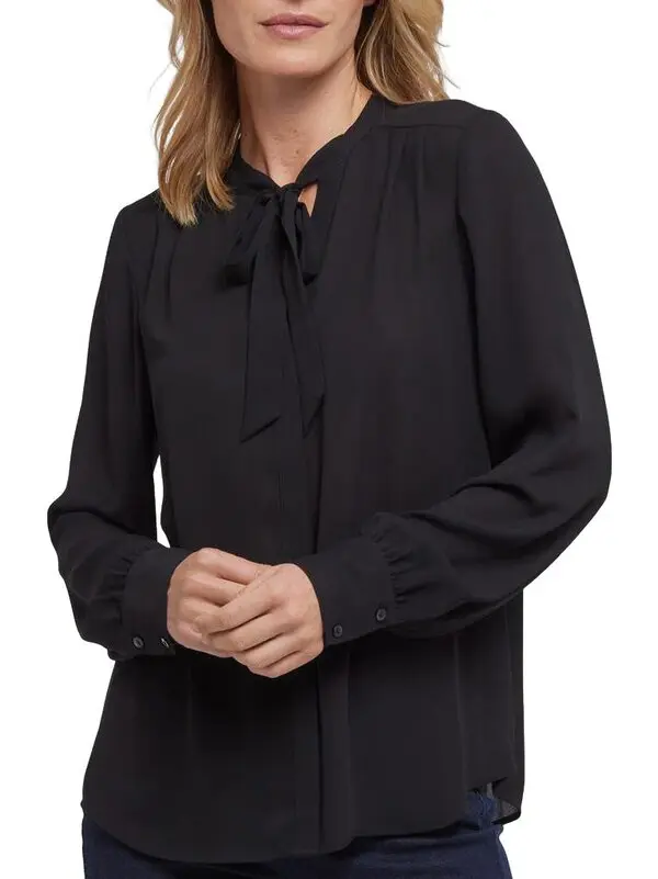 NYDJ Tie Neck Button-up Shirt - Black