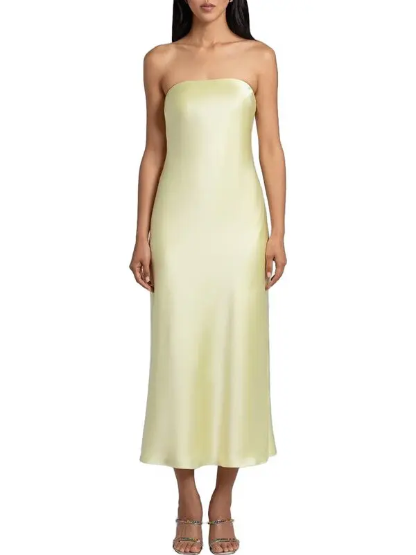 GHRAIL Nora Strapless Satin Midi Dress - Butter