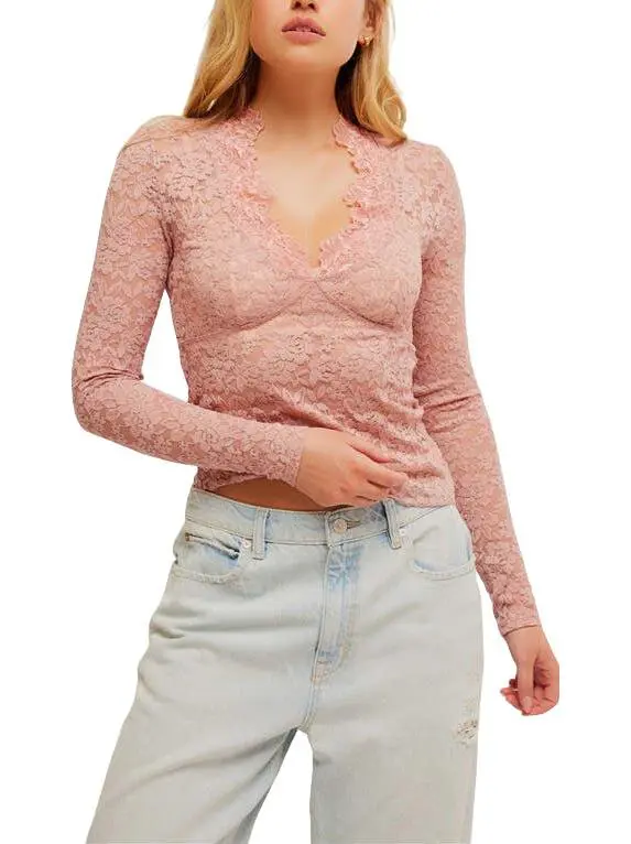 Free People All Day Lace Crop Top - Pale Mauve