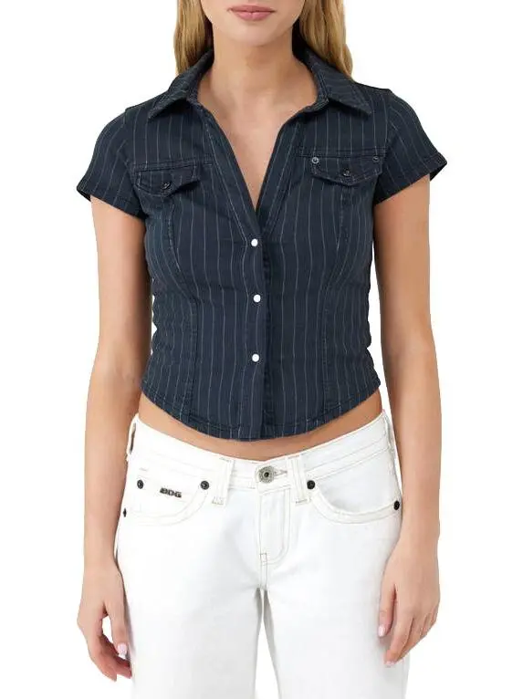BDG URBAN OUTFITTERS Polly Pinstripe Denim Shirt - Black
