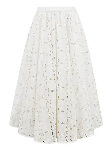 House Of Cb Francine Broderie-anglaise Cotton Midi Skirt - Snowdrop