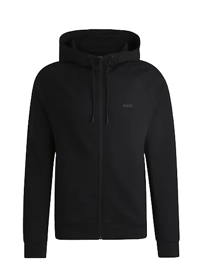 Hugo Boss Brand-print Zipped Stretch-cotton Hoody - Black