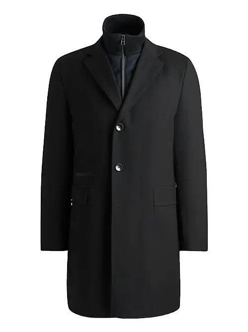 Hugo Boss Quilted-panel Slim-fit Wool-blend Coat - Black