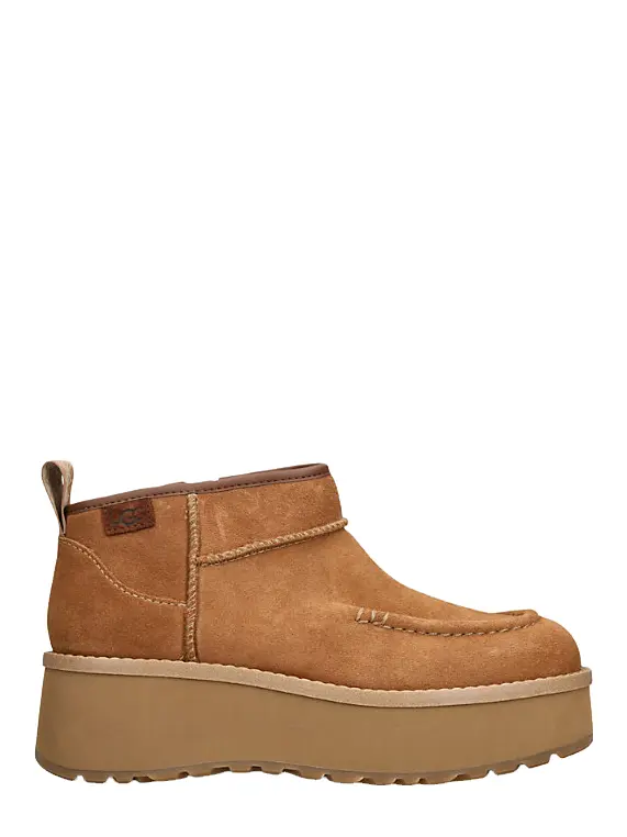 UGG Ultra Mini Logo-patch Platform Suede And Shearling Boots - Tan