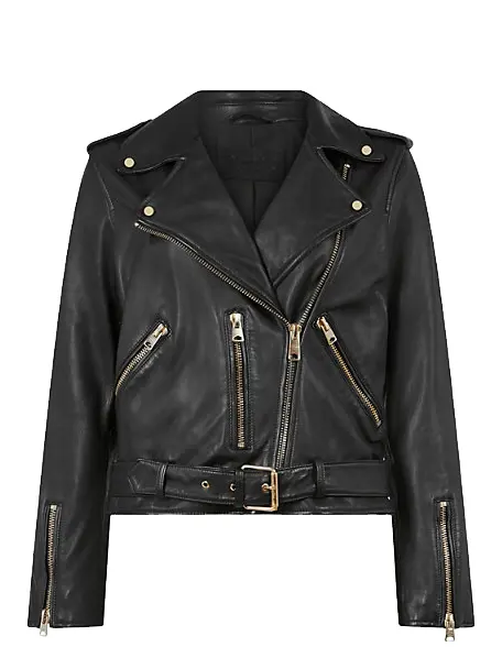 ALLSAINTS Balfern Buckle-embellished Cropped Leather Jacket - Black/gold