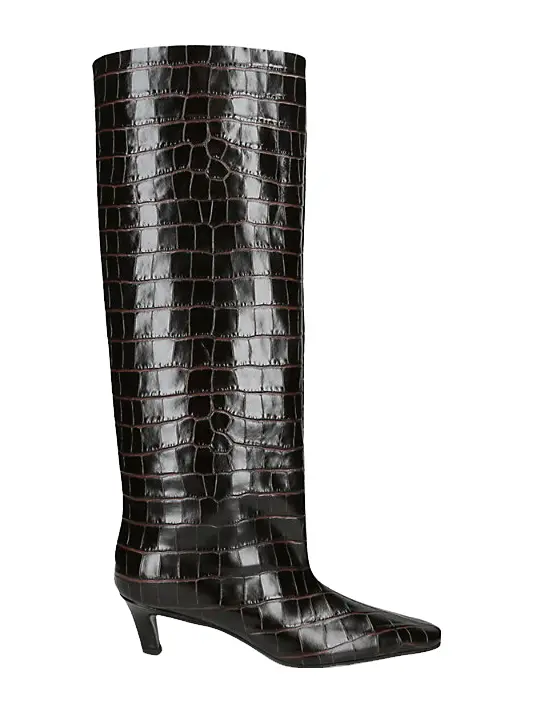 TOTEME Wide Shaft Crocodile-embossed Knee-high Leather Boots - Dark Brown