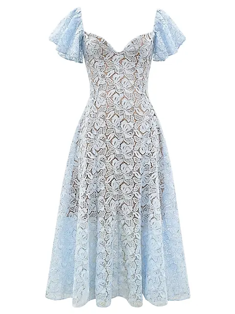 House Of Cb Austen Lace-embroidered Midi Dress - Bluebell