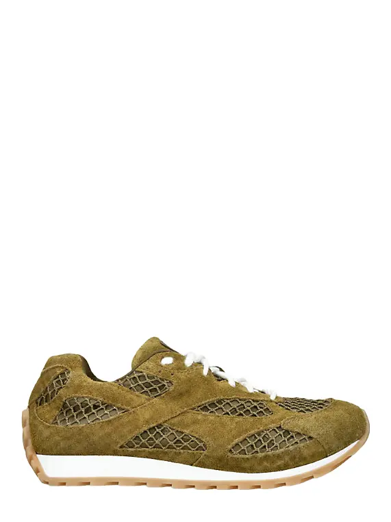 Bottega Veneta Orbit Suede And Mesh Low-top Trainers - Khaki