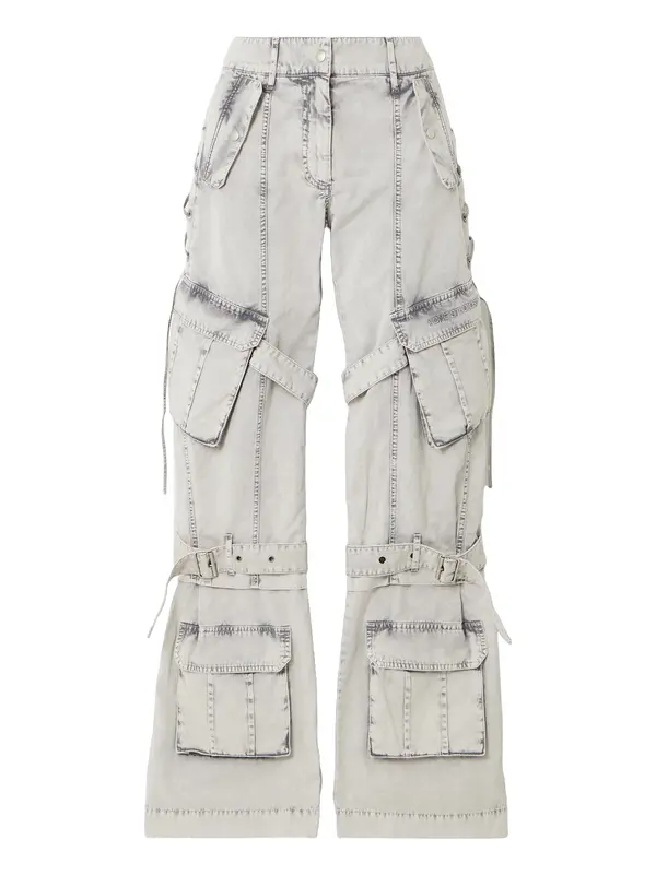Acne Studios Buckled Tie-detailed Cotton-twill Wide-leg Pants - Gray
