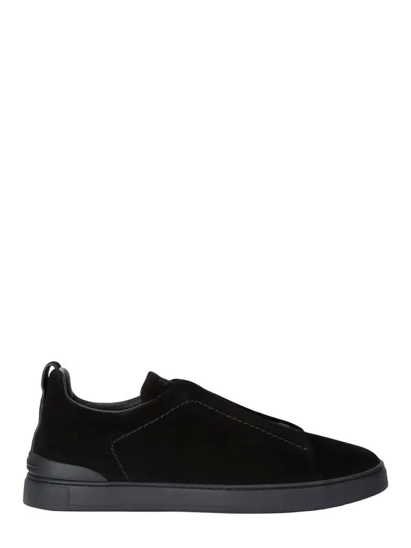 Zegna Suede Triple Stitch Sneakers - Black