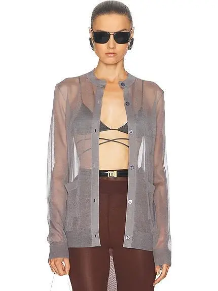 Saint Laurent Sheer Knit Cardigan - Gris Acier