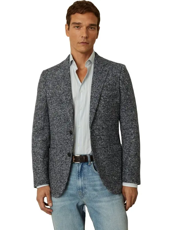 REISS Mineral Tweed Single-breasted Blazer With Wool - Navy/grey