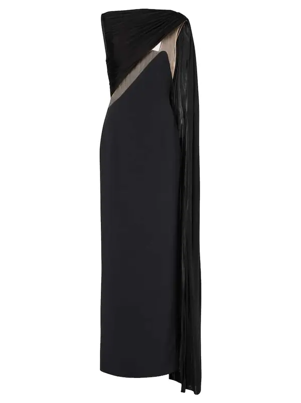 David Koma Draped Jersey And Tulle Gown - Black