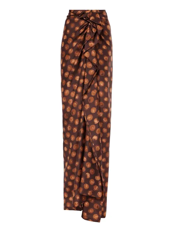 Dries Van Noten Polka-dot Silk Maxi Skirt - Brown