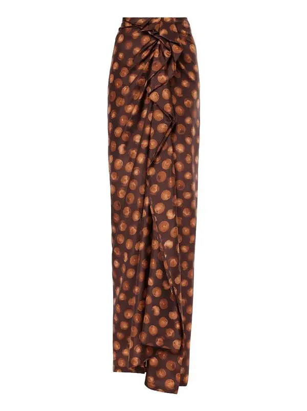 Dries Van Noten Polka-dot Silk Maxi Skirt - Brown