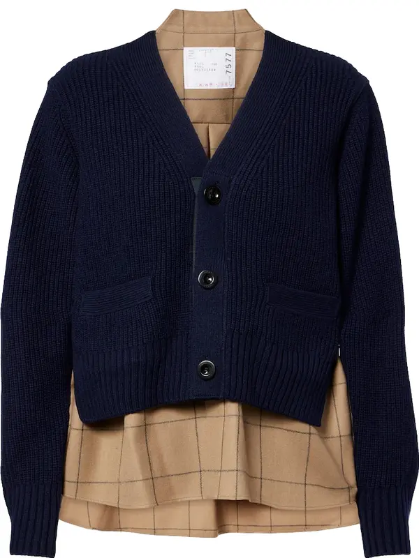 Sacai Layered Wool-blend Cardigan - Blue