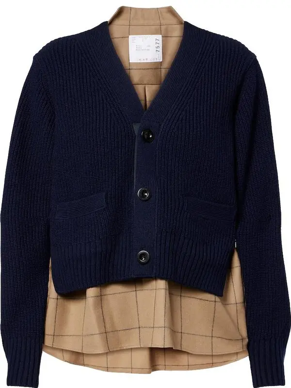 Sacai Layered Wool-blend Cardigan - Blue
