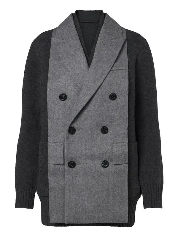 Sacai Layered Wool-blend Cardigan - Grey
