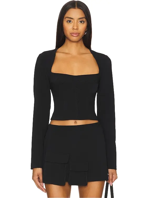 CAMILA COELHO Millie Long Sleeve Top - Black