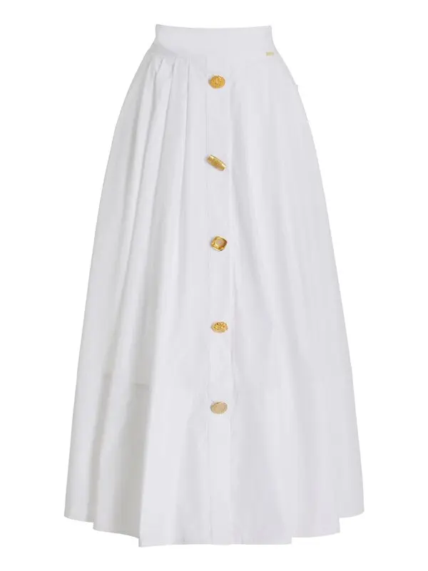 Françoise Exclusive Joe Buttoned Cotton Midi Skirt - White