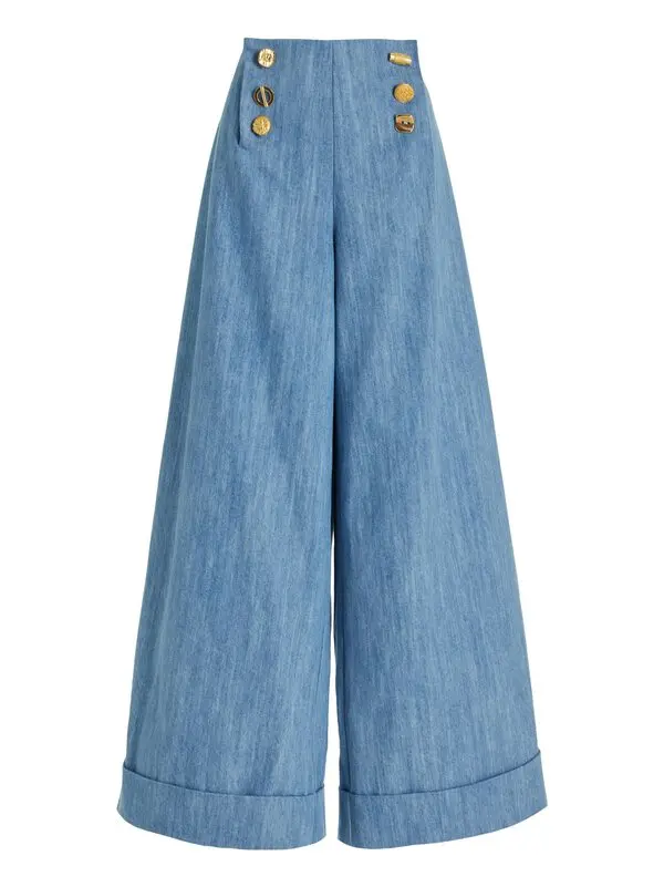 Françoise Exclusive Bijou Denim Wide-leg Pants - Blue