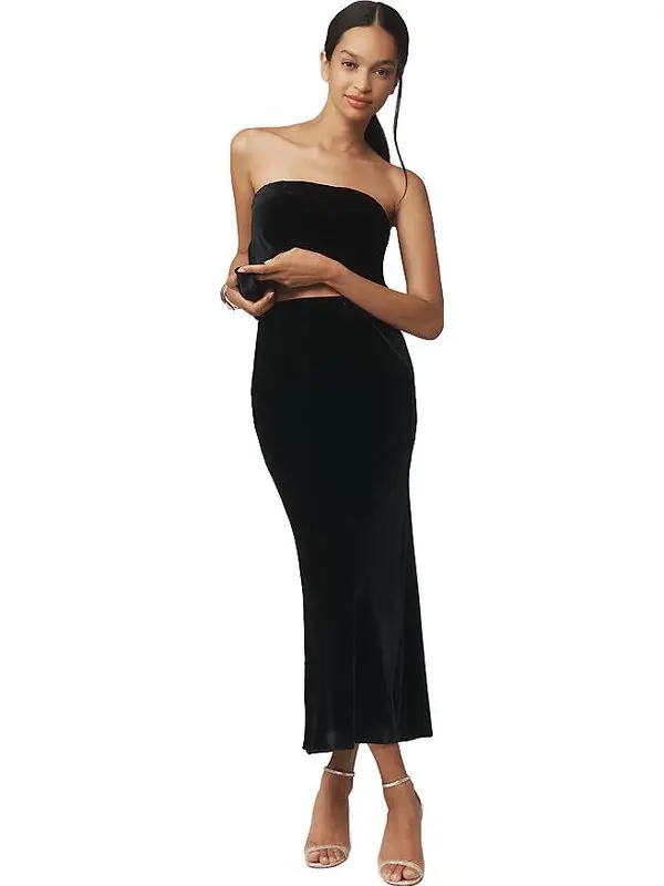 Anthropologie Velvet Maxi Slip Skirt - Black