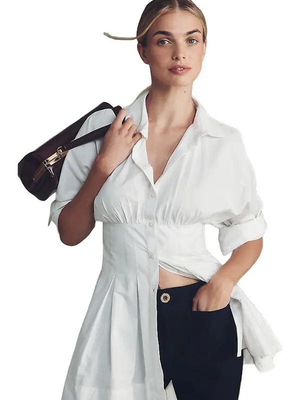 Maeve Long-sleeve Cinched Buttondown Shirt - Bright White