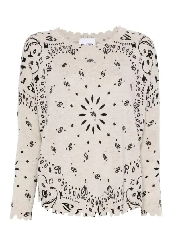 KUJTEN Bandana Print Cashmere Sweater - Neutrals