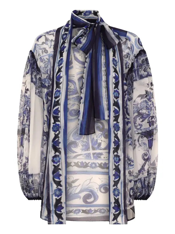 Dolce & Gabbana Majolica-print Silk Blouse - Blue