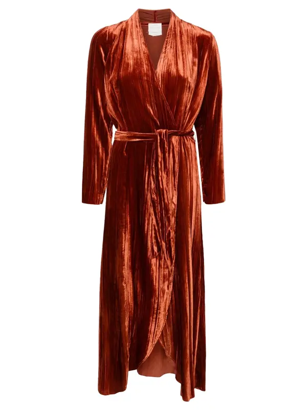 FORTE_FORTE Pleated Velvet Midi Dress - Orange