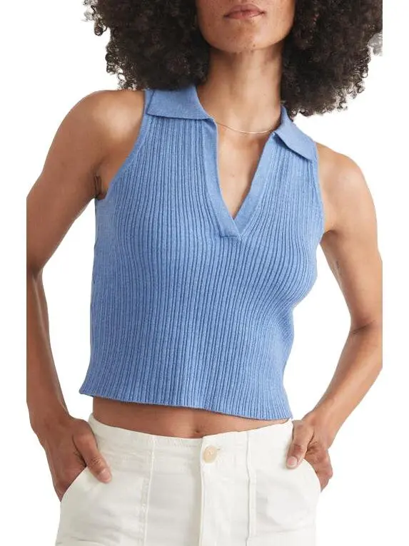 Marine Layer Amelia Rib Sleeveless Crop Polo - Coronet