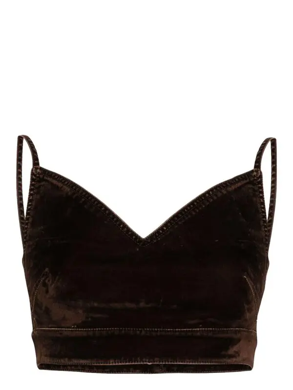 Loewe Velour V-neck Cropped Top - Brown