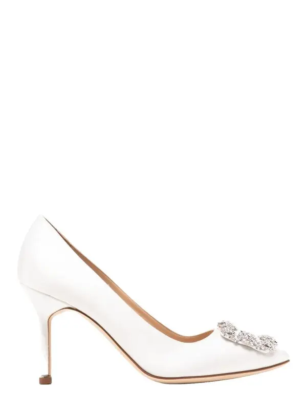 Manolo Blahnik Hangisi 90mm Satin Pumps - White