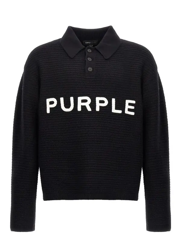 PURPLE BRAND Logo-lettering Knitted Polo - Black