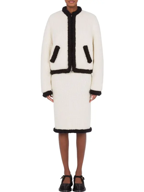 Moschino Waffle Knit Virgin Wool Blazer - White