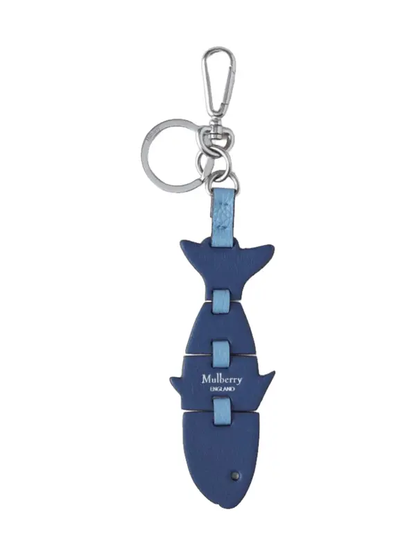 Mulberry Fish Puzzle Leather Keychain - Pale Navy