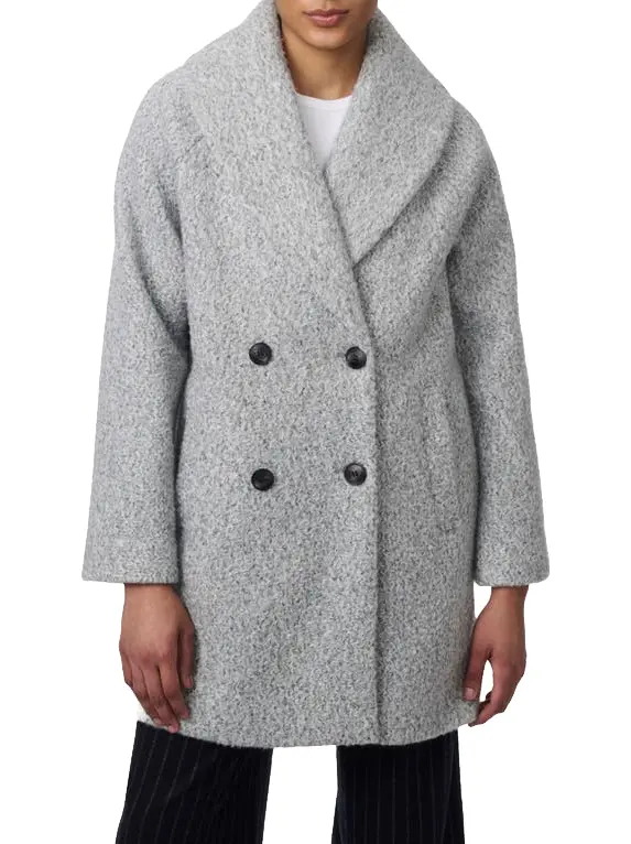 Bernardo Shawl Collar Double Breasted Faux Shearling Coat - Heather Grey