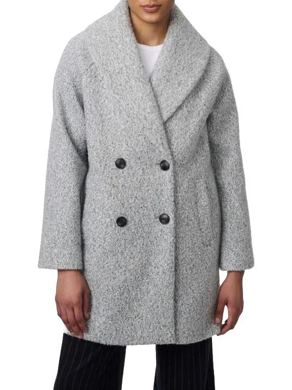 Bernardo Shawl Collar Double Breasted Faux Shearling Coat - Heather Grey